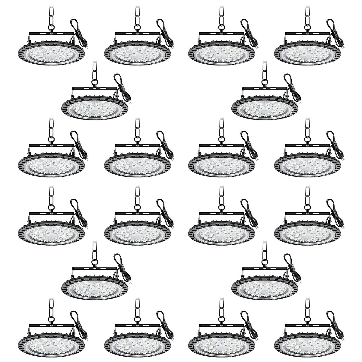 20 Pack LED High Bay Light 100W, UFO Industrial LED Lights 10000LM 6500K LED Shop Lights with US Plug 3' Cable Bay Lights, IP66 Warehouse Area Light Bay Lighting for Shop Garage Warehouse Workshop