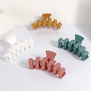 SuPoo Big Hair Claw Clips 4.7" Large Hair Clips for Thick Hair Matte Banana Hair Claw Jumbo Jaw Clips Cute Hair Clips for Women Y2k Hair Accessories for Thin Curly Hair White Pink Blue Khaki