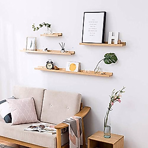 HOMWOO Floating Shelves Natural Wood Wall Shelves Wall Mounted Picture Ledge for Home, Living Room, Bedroom, Bathroom, Office,16 Inches (Natural,16 Inches)