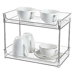 Hudgan 2-tier Clear Plastic Cabinet Organizer Shelf, Acrylic Bathroom Counter Organizer Trays