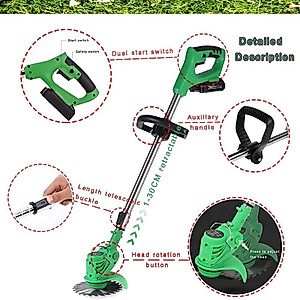 HLCUI Garden Strimmer,24V Cordless Grass Trimmer with Battery and Charger Telescopic Brush Cutter Electric 3-in-1 Lightweight Lawn Edger Tool, Three Kinds Spare Blades, 90° Head Pivots,A