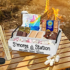 Unistyle S'Mores Station Box S'Mores Bar Holder S'Mores Tray Station for Smores Kit,S'mores Caddy Organizer for Tabletop with Glass Jar and Sticks Camping BBQ Gift