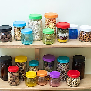 Jumterlee 18 Pack Plastic Mason Jar Lids with Silicone Rings,9 Colors to Choose,9 Wide Mouth & 9 Regular Mouth Mason Jar Lids,Plastic Canning Lids, Fit Ball,Kerr and More (Multicolored)