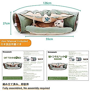 DREAMSOULE Cat Tunnel Bed, 2-in-1 Cat Play Tunnel and Mat for Pets Cats Dogs Rabbits Kittens for Home Foldable Soft Cat Tunnel Tubes Toys Pet Play Bed Indoor (green)