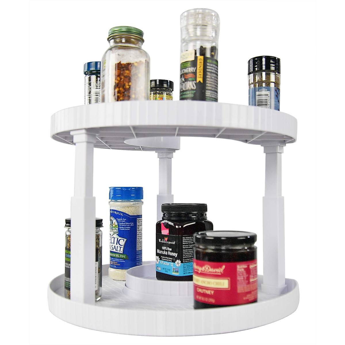 HOME-X Rotating Spice Rack, Lazy Susan Cabinet Organizer, Pantry Rack, Medicine Cabinet Organizer, Rotating Storage, 13" L x 10 ¾" W x 10 ¼” H, White