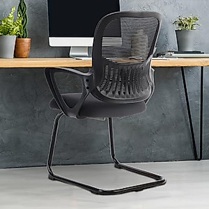 DUMOS Office Desk Chair No Wheels, Ergonomic Executive Sled Base Mesh Computer Chairs with Comfy Arms and Lumbar Support for Home Conference Room Bedroom Waiting Reception Guest Student Elderly