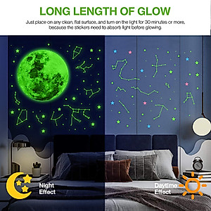 Glow in The Dark Stars for Ceiling, 100 Adhesive Bright, Realistic Glowing Ceiling Stars and a Full Moon for Starry Sky, 12 Constellations, and 407 Dots, Wall Stickers Perfect for Kids Room Decor