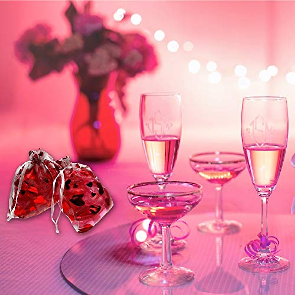 Llxieym 150 Pieces Valentine's Day Love Heart Organza Bags Gift Bags Jewelry Pouches Drawstring Pouches Candy Goodies Bags Food Storage Bags for Valentine's Day Wedding, 3 x 4 Inches