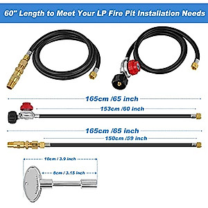 Skyflame LP Burner Connection Kit, Propane Fire Pit Replacement Parts with 1/2" Control Valve Key Set, 0~30PSI Adjustable Gas Pressure Regulator Hose, 60" Connect Hose, 150K Brass Air-Mixer