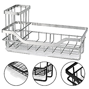COCOBOSS Sink Caddy Kitchen Sink Organizer, Sponge Holder for Kitchen Sink Premium Stainless Steel Rustproof with Removable Drip Tray and Anti-Slip Bar - Silver(8.5 x 3.6 x 4.9 in)