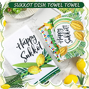 FuWeave 4 Pcs Happy Sukkot Kitchen Towels Etrog Dish Towels 15.7 x 23.6 Inch Hebrew Jewish Lulav Decoration Gifts Dish Cloth Hand Drying Towel Sukkah Party Tea Towel for Home Baking Holiday