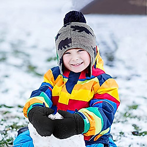 Syhood Toddlers Snow Gloves and Hats Knit Beanie Ski Earflap Hat and Gloves Baby Dinosaur Cap for Boy Girl (Black, 3-8 Years Old)