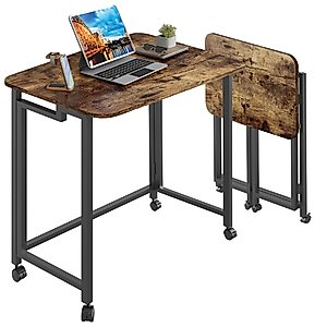 4NM 23.6" Mobile Small Folding Desk, Adjustable Rolling Compact Laptop Cart Desk, Couch Desk, Bed Desk for Laptop for Small Space Offices - Rustic Brown and Black