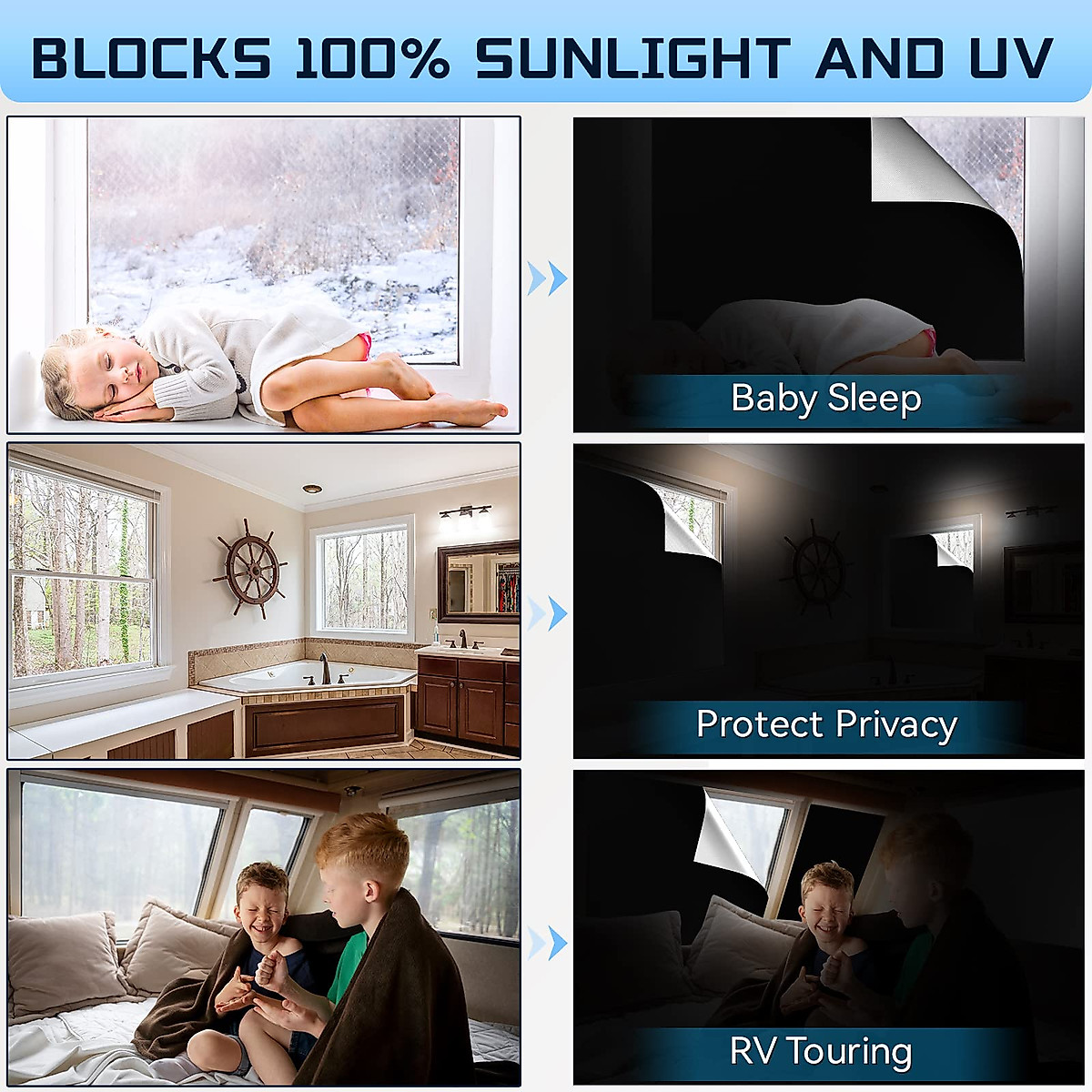 Oxdigi Portable Blackout Blind 118"x 57", 100% Blackout Curtains Shades with Hook& Loop Tabs, No Drill Cut to Any Size Temporary Window Cover for Travel, Bedroom, Baby Nursery Room, Dorm, RV, Skylight