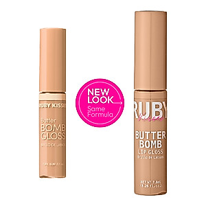 Ruby Kisses Lip Gloss Butter Bomb Gloss Non-Sticky Lip Gloss Vitamin E Natural Nude Lip Makeup - 7.8mL (0.26 US fl.oz) (White Lie)