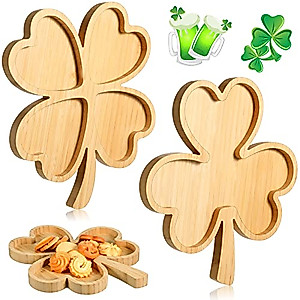 2 Pcs Large Clover Shaped Serving Plates Wooden Shamrock Sectional Serving Tray St Patrick's Day Four Leaves Shaped Platters Irish Serving Dishes Appetizer Section Platter for St Patrick's Supplies