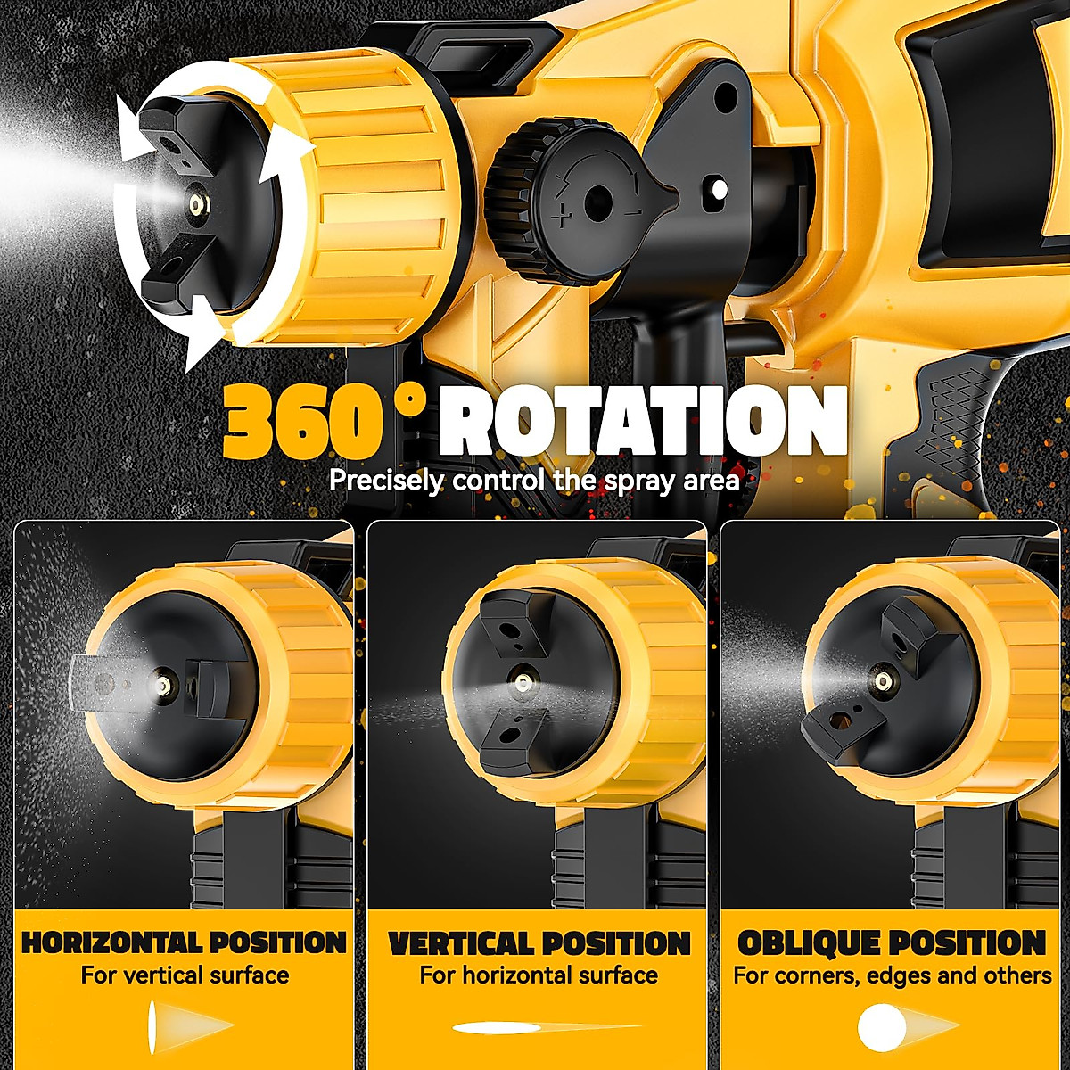 Cordless Paint Sprayer for DeWALT 20V: 3 Spray Patterns HVLP Spray Paint Gun -160W 650m1/min Flow max with 15 Accessories for Latex Paint, Paint,Walls,Door,Tools Home etc(Battery NOT Include)