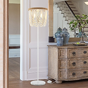 VILUXY Bohemia Wood Beaded Boho Floor Lamp Antique Rustic White Finishing for Bedroom, Nursery Room, Dining Room，Girl Room 3-Light