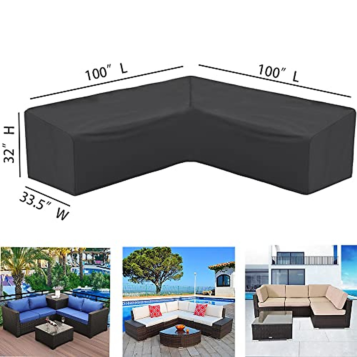 outdoor sectional cover, Waterproof patio sectional cover, outdoor sectional covers waterproof Patio Sectional Couch Cover, Garden Lawn patio furniture covers(V-Shaped-100"x100")