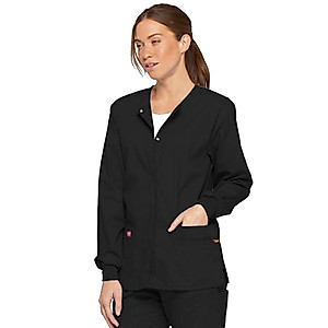 Dickies Women's EDS Signature Scrubs Missy Fit Snap Front Warm-Up Jacket, Black, Large