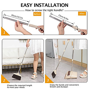 XXFLOWER Broom and Dustpan Set with Long Handle, Light Weight Stainless Steel Poles Stand Upright Dustpans with Broom Combo for Home Kitchen Office Pet Dog Hair, Brown & Beige Color, 1-Pack