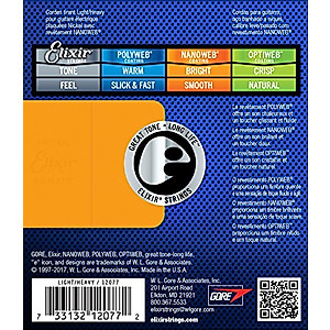 Elixir Strings, Electric Guitar Strings, Nickel Plated Steel with NANOWEB Coating, Longest-Lasting Bright Tone with Comfortable Feel, 6 String Set, Light/Heavy 10-52