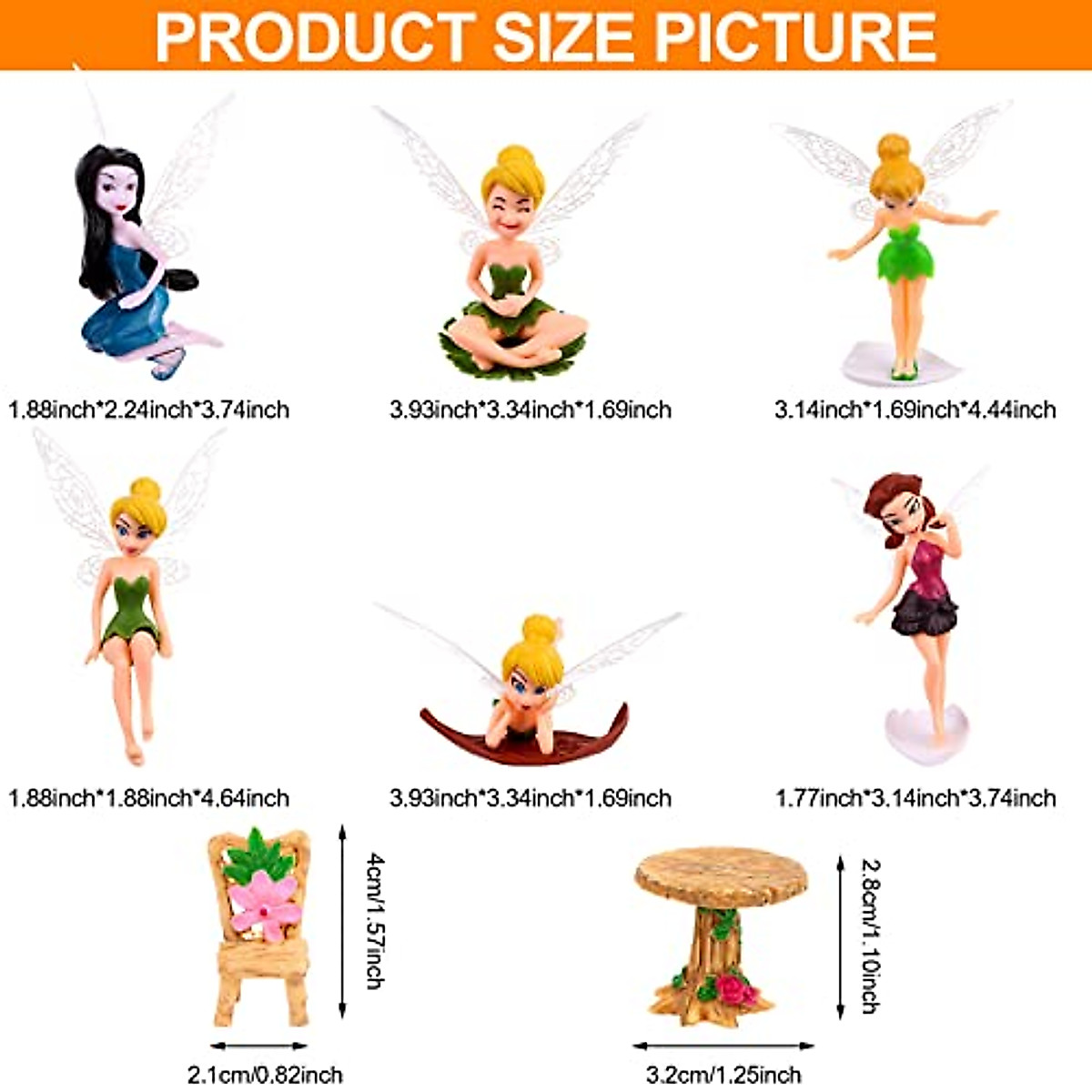 IYSHOUGONG 11 Pcs/Set Miniature Fairy Garden Ornament Table Chair Tea Cup Fairy Pixie Girl Fly Wing DIY Dollhouse Decor