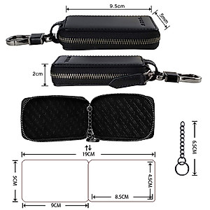 VISOUL Car Key Case, Italy Leather Car Smart Key Fob Zipper Case with Keychain and Metal Hook (A02-Black)