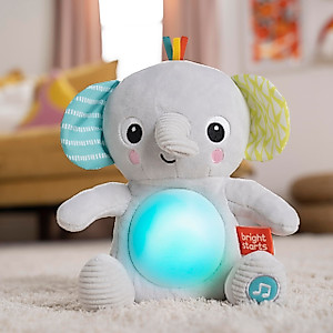 Bright Starts Hug-a-Bye Baby Elephant Stuffed Animal Musical Toy, Soft Toy Soother Plays Songs & Lights up, Newborn and up