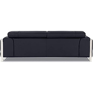 Blackjack Furniture Gianni Mid Century Modern Italian Leather Living Room Sofa, Black