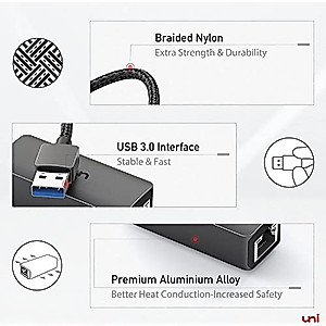 USB to Ethernet Adapter, uni Driver Free USB 3.0 to 100/1000 Gigabit Ethernet LAN Network Adapter, RJ45 Internet Adapter Compatible with MacBook, Surface, Laptop PC with Windows, XP, Vista, Mac/Linux