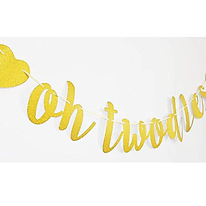 Oh Twodles with Two Gold Hearts Banner, Vintage Sign Garland for Baby Boys/Girls' Second Birthday Party Supplies, Babies' 2nd Birthday Party Decoration