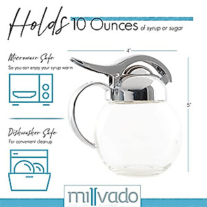 Millvado Syrup Dispenser, Restaurant Style Glass Honey or Maple Syrup Dispenser,10 Ounces, Dishwasher Safe