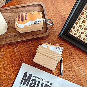 UR Sunshine Super Cute Lying On Box Sleeping Yellow Cat Earphone Case for AirPods Pro, Kawaii Peaceful Kitty Soft Silicone Gel Earbud Cover Case Compatible with AirPods Pro +Hook