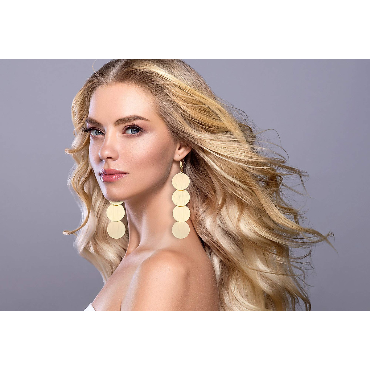 IDB Delicate Filigree Dangle Long Disc Drop Hook Earrings - available in silver and gold tones (Gold tone)