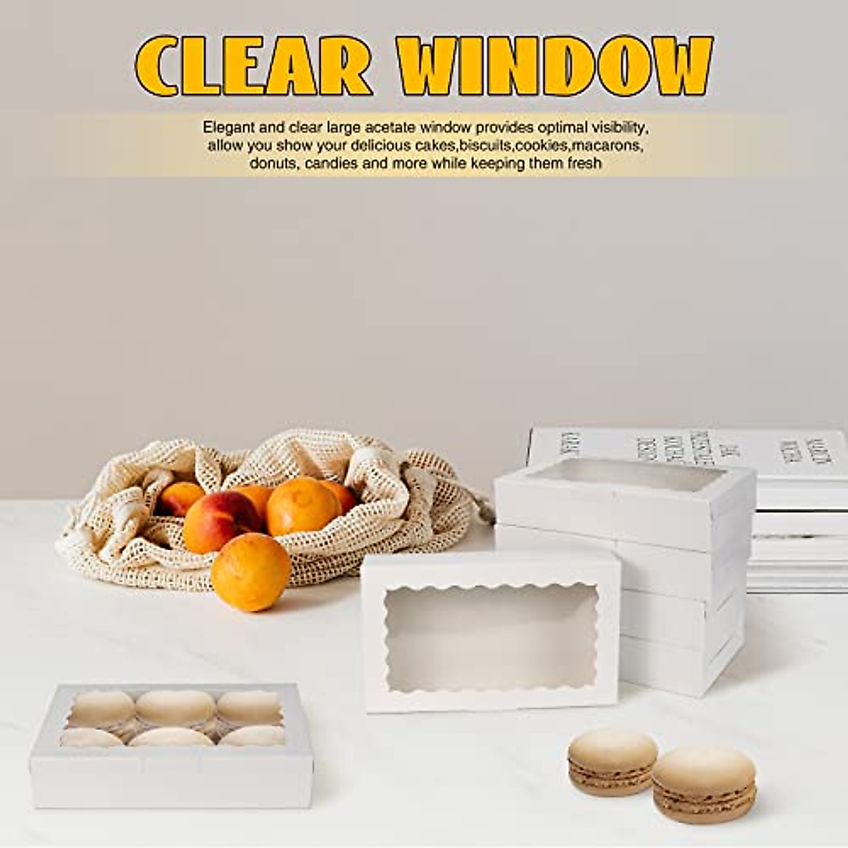 Cmkura 40 Pack Kraft Cookie Boxes with Clear Window,7" x 4 3/8" x 1 1/2",Paper Macaron Donut Candy Cakesicle Dessert Pastry Gift Box Container for Wedding,Party,Christmas,Birthday,Baby Shower(White)