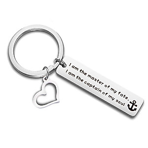 QIIER I Am The Master Of My Fate Graduation Gift Inspirational Retirement Keychain Gift (silver)