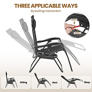 Yaheetech Zero Gravity Recliners Outdoor Adjustable Folding Reclining Lounge Chairs w/Pillows, Cup Holder Trays and Carry Strap for Patio Backyard Beach Black Set of 2