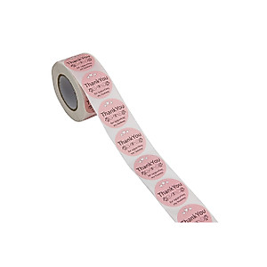 Gazelle Thank You Stickers Roll for Packaging, Bags, Greeting Cards, and Receipts - 500 Thank You for Supporting My Business Stickers - 1.5'' Stickers Designed with Soy-Based Eco-Friendly Ink (Pink)