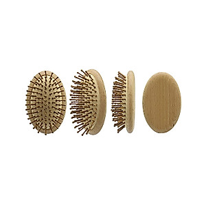 Pig Bristle Round Brush - Anti-Static Wood Pins, Compact Travel-Friendly Design for All Hair Types