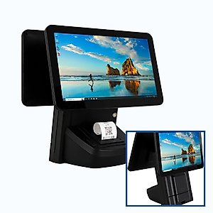 Multzo All in One Point of Sale M9W with 15.6'' Dual Touch Screen. Windows 10 OS and an i3 Processor. Touch Pos with 58mm Thermal Printer for Receipts Wi-fi, 4GB RAM and 64GB ROM. (Black)