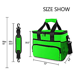 Kigai Insulated Cooler Lunch Bag,Plain Neon Green Solid Color Reusable Leakproof Lunch Box Cooler Bag for Women and Men Work Picnic Beach,with Detachable Shoulder Strap…