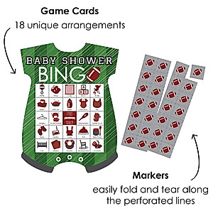 Big Dot of Happiness End Zone - Football - Picture Bingo Cards and Markers - Baby Shower Shaped Bingo Game - Set of 18