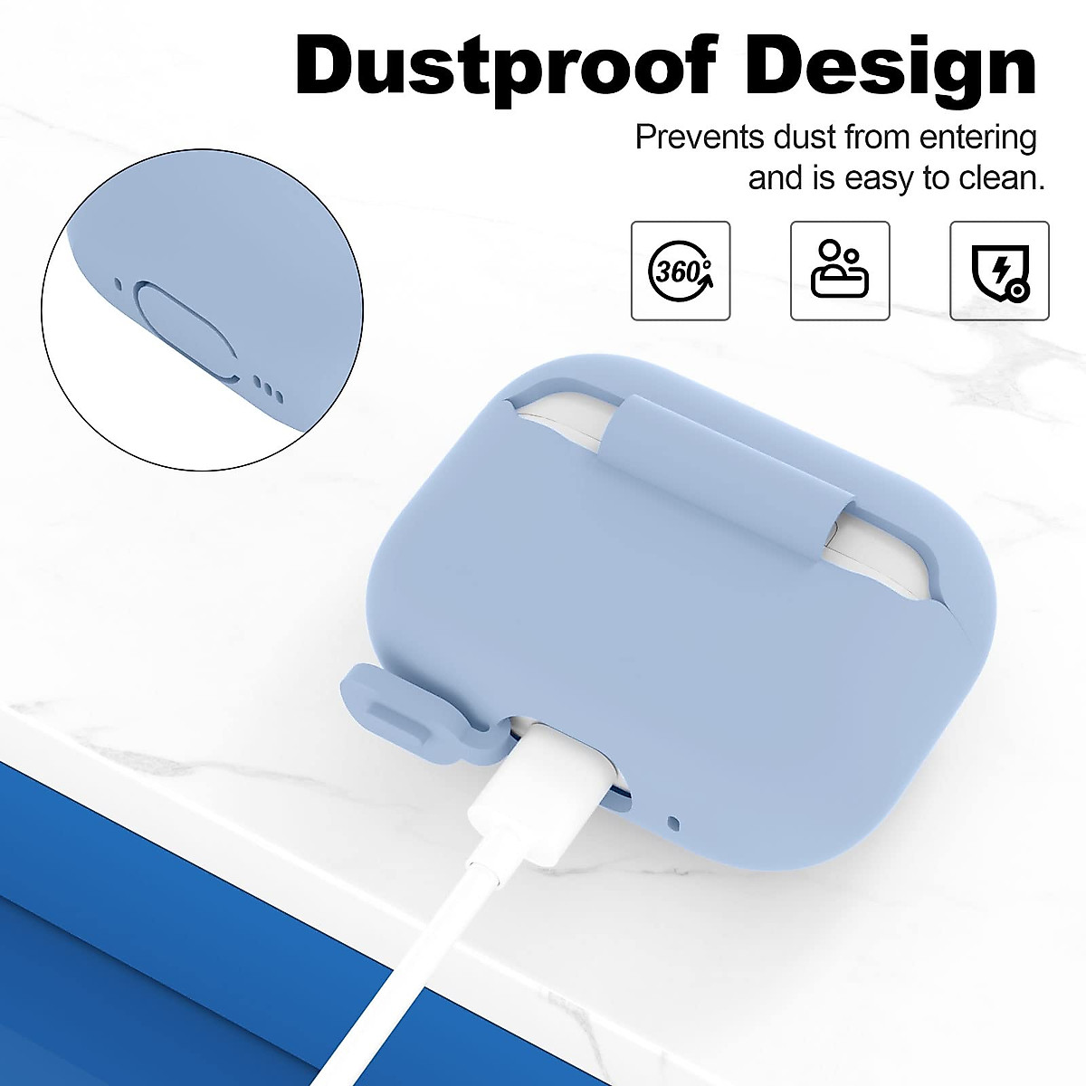 ATUAT for AirPods Pro 2nd Generation Case Cover, Protective Silicone Skin Accessories with Keychain for Women Men for Apple AirPods Pro Gen 2(2022), Front LED Visible-Light Blue