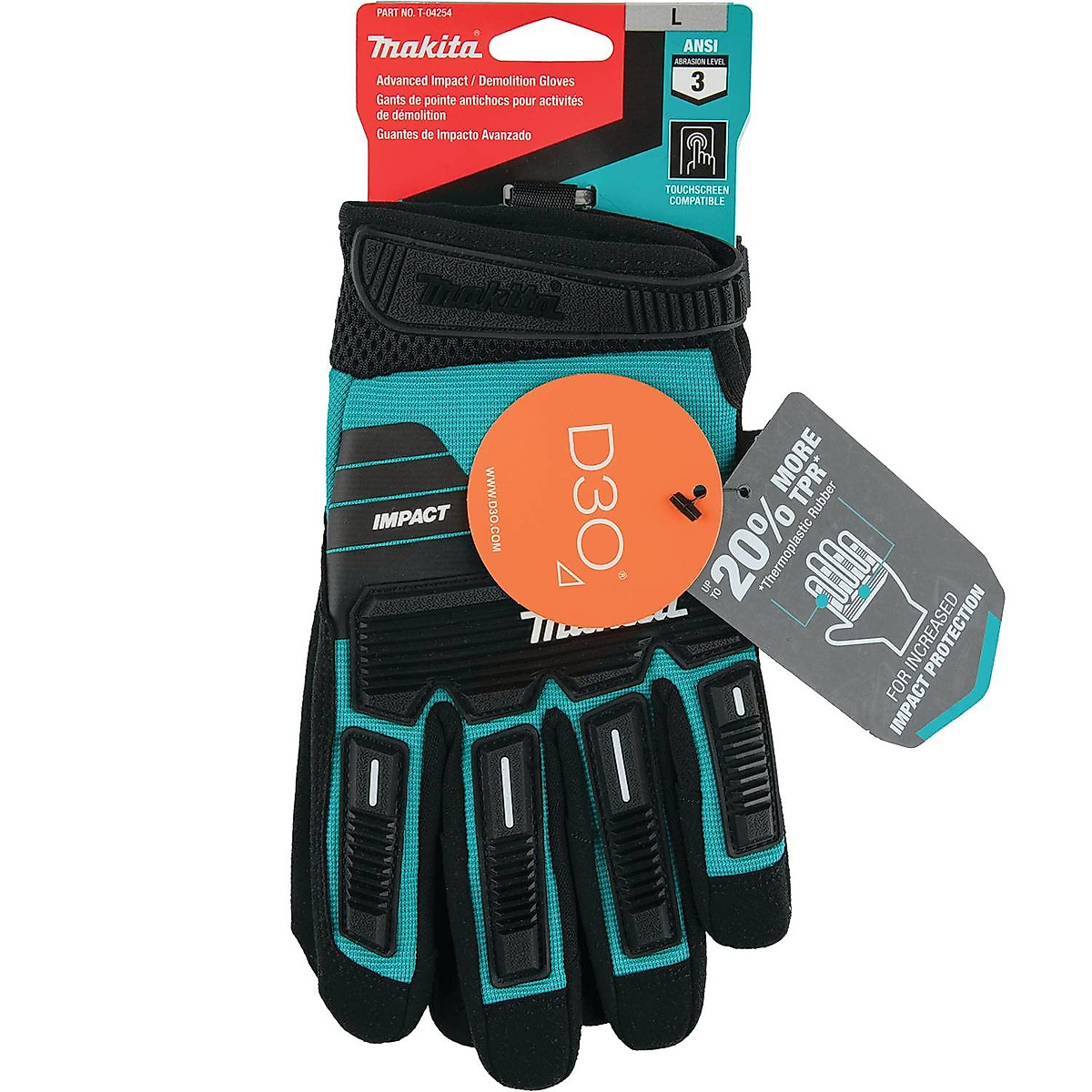Makita Unisex T 04254 Advanced Impact Demolition Gloves Large, Teal/Black, Large US