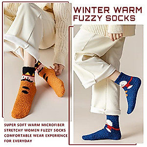 TEHOOK Fuzzy Christmas Socks, Christmas Stocking Stuffers Gifts for Women and Girls, Plush Winter Fuzzy Socks, Fluffy Cozy Warm Socks 6 Pairs
