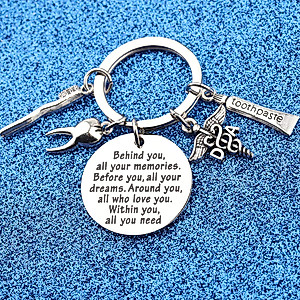 FEELMEM Dental Assistant Keychain Future Dentist Gift DA Graduation Gift Behind You All Memories Before You All Your Dream Inspirational Gift for Her (Assistant Keychain)
