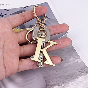Gold Letter K Keychain for Women Men Purse Handbags Metal Alphabet Initial Letter Key Ring Keychain