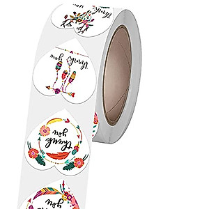 Love Heart-Shaped Thank You Sticker roll, Business Sticker, 500 Labels, Each 1.5 inches in Diameter,