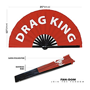 Drag King hand fan foldable bamboo circuit hand fan funny gag slang words expressions statement gifts Festival accessories Rave handheld Circuit event fan Clack fans (Red)